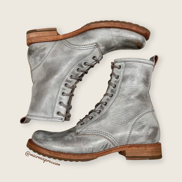 Frye | Shoes | 399 Frye Veronica Combat Lace Up Grey Distressed Real ...